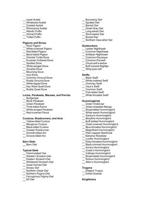 2008 Bird Checklist | PDF