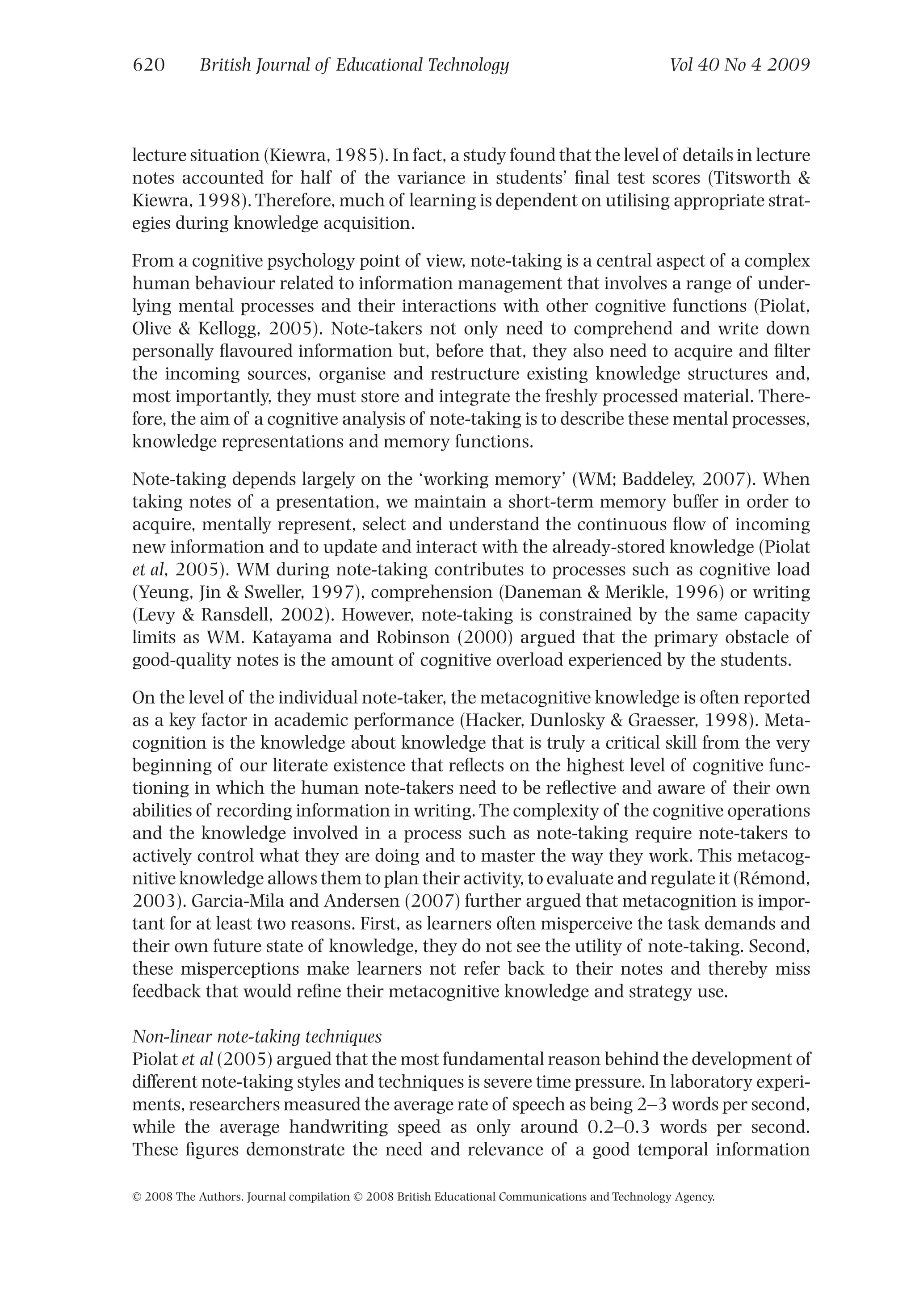 Optimising the use of note-taking as an external cognitive aid for increasing learning | PDF