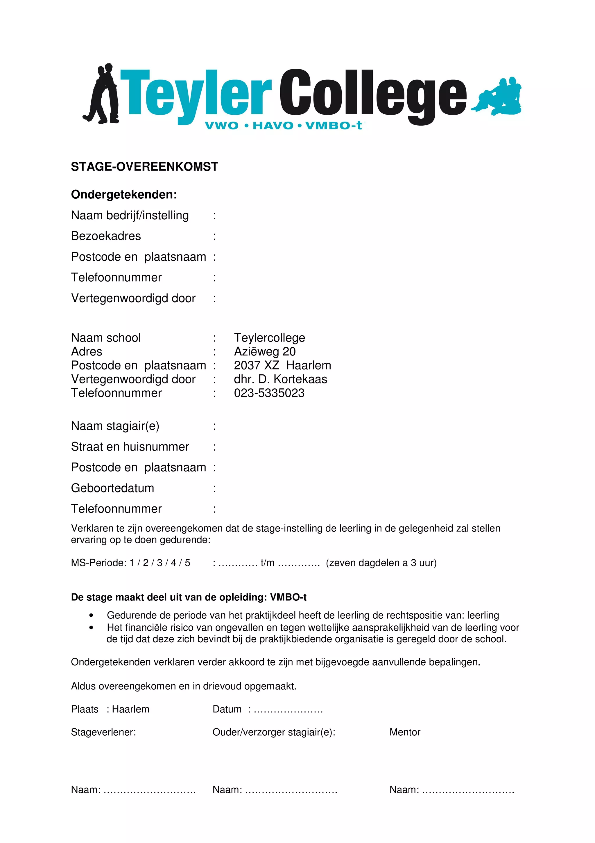 2008 Stageovereenkomst | PDF