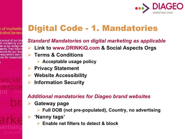 Diageo\'s Digital Marketing Code | PPT | Business | Business and Finance
