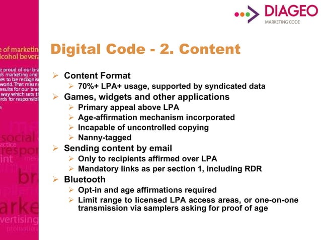 Diageo\'s Digital Marketing Code | PPT | Business | Business and Finance