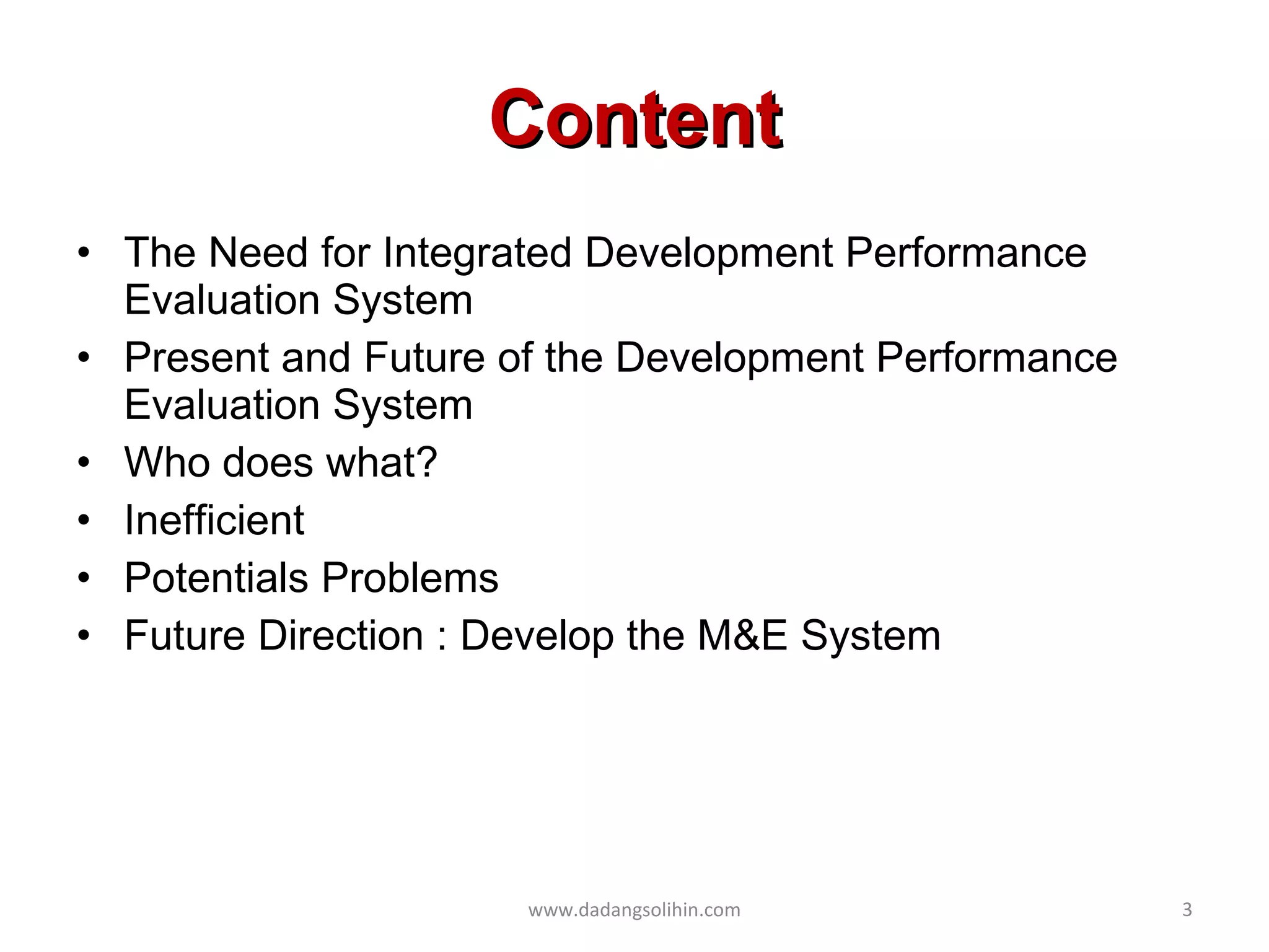 Setting Up The Development Performance Evaluation System Overview On