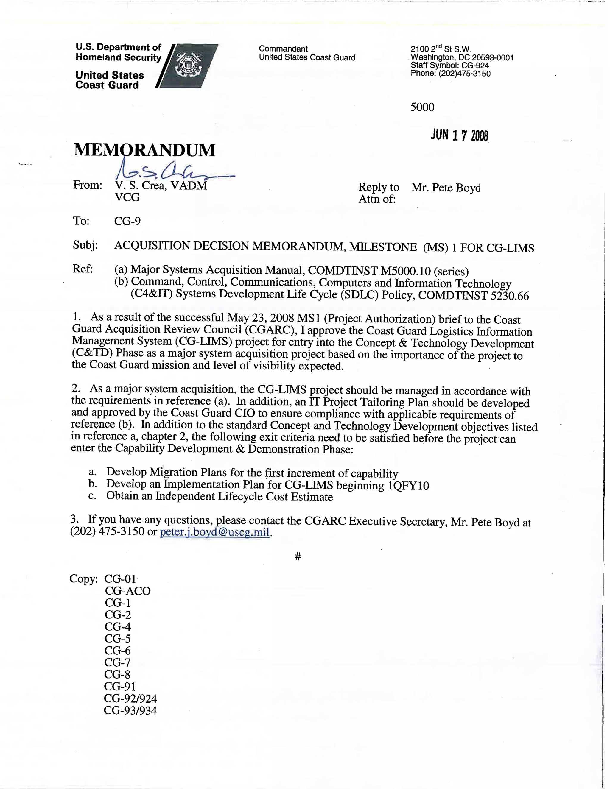 CG-LIMS Mission Needs Statement | PDF