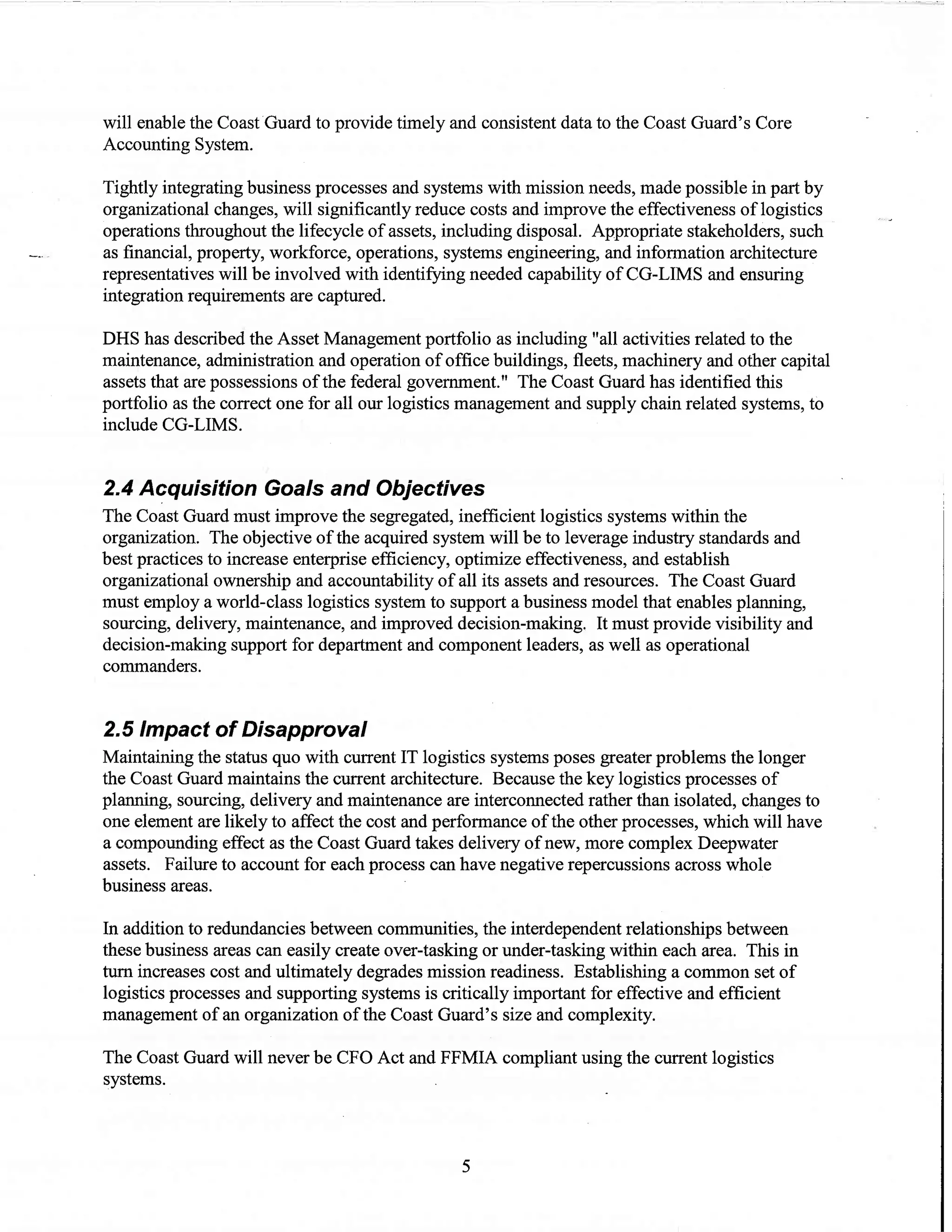 CG-LIMS Mission Needs Statement | PDF