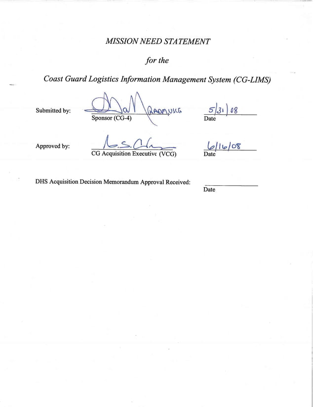 CG-LIMS Mission Needs Statement | PDF