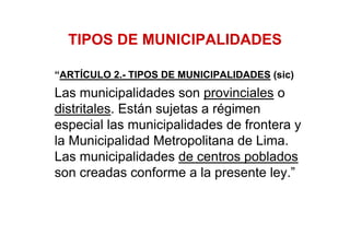 Tipos de Municipalidades, Competencias y estructura orgánica | PDF