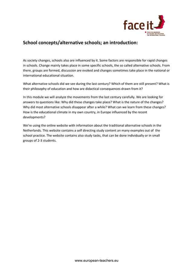 School concepts/alternative schools; an introduction | DOC | Educational Assessment | Education
