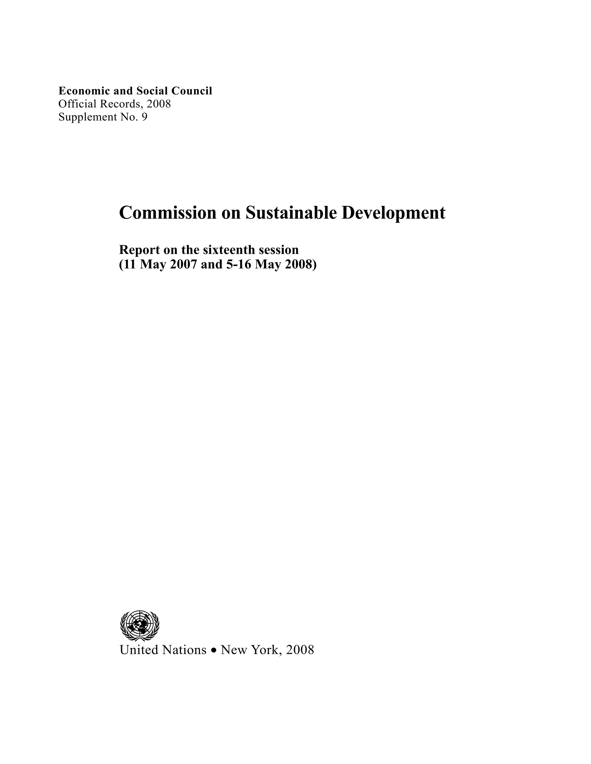 2008 16th Report - Commission on Sustainable Development (CSD) | PDF ...