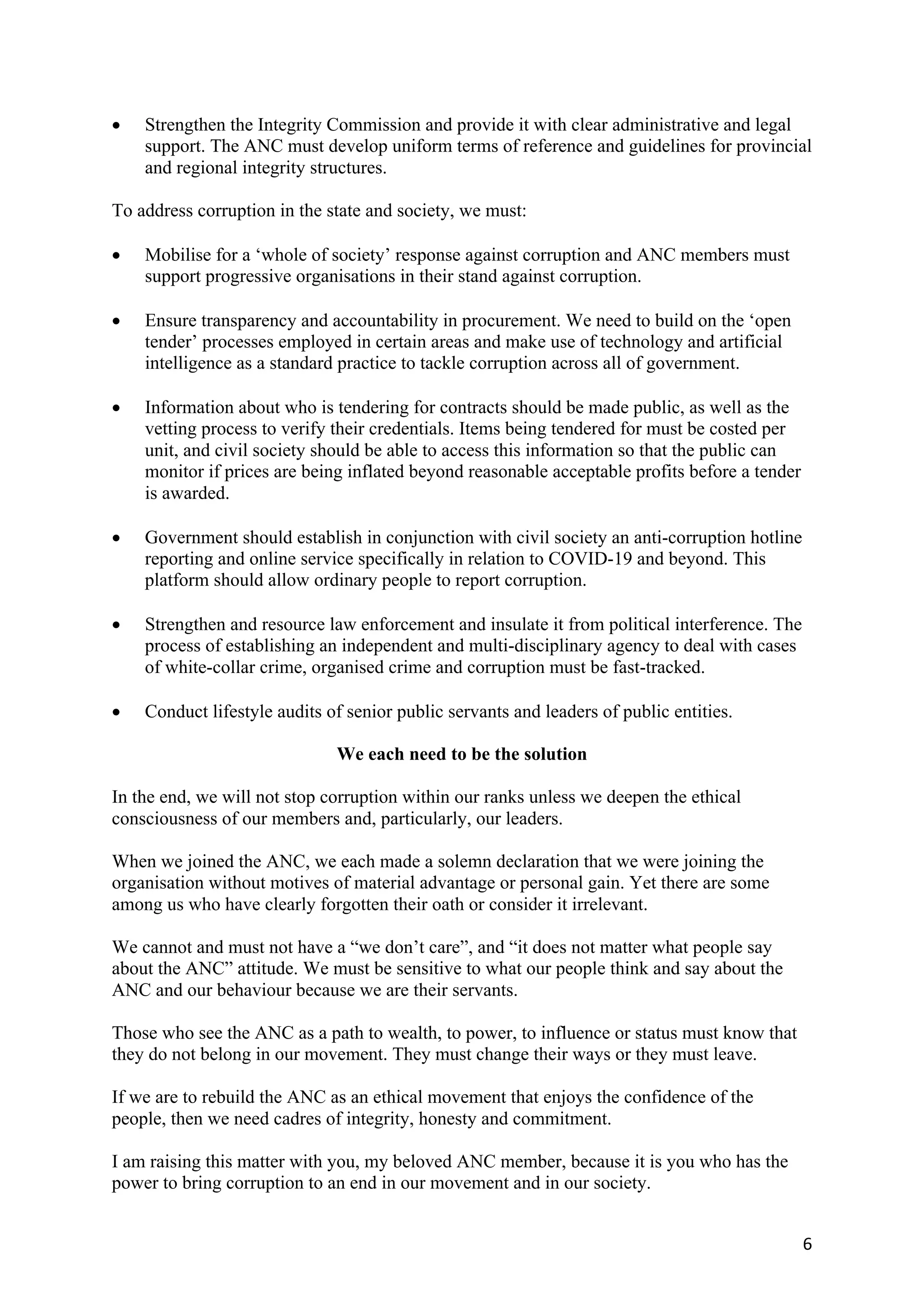 Ramaphosa letter to ANC members | PDF