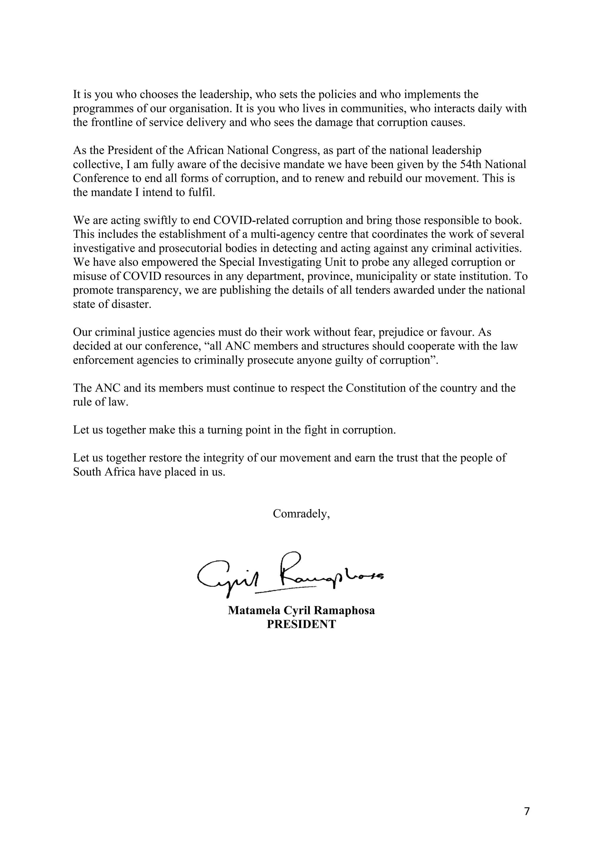 Ramaphosa letter to ANC members | PDF