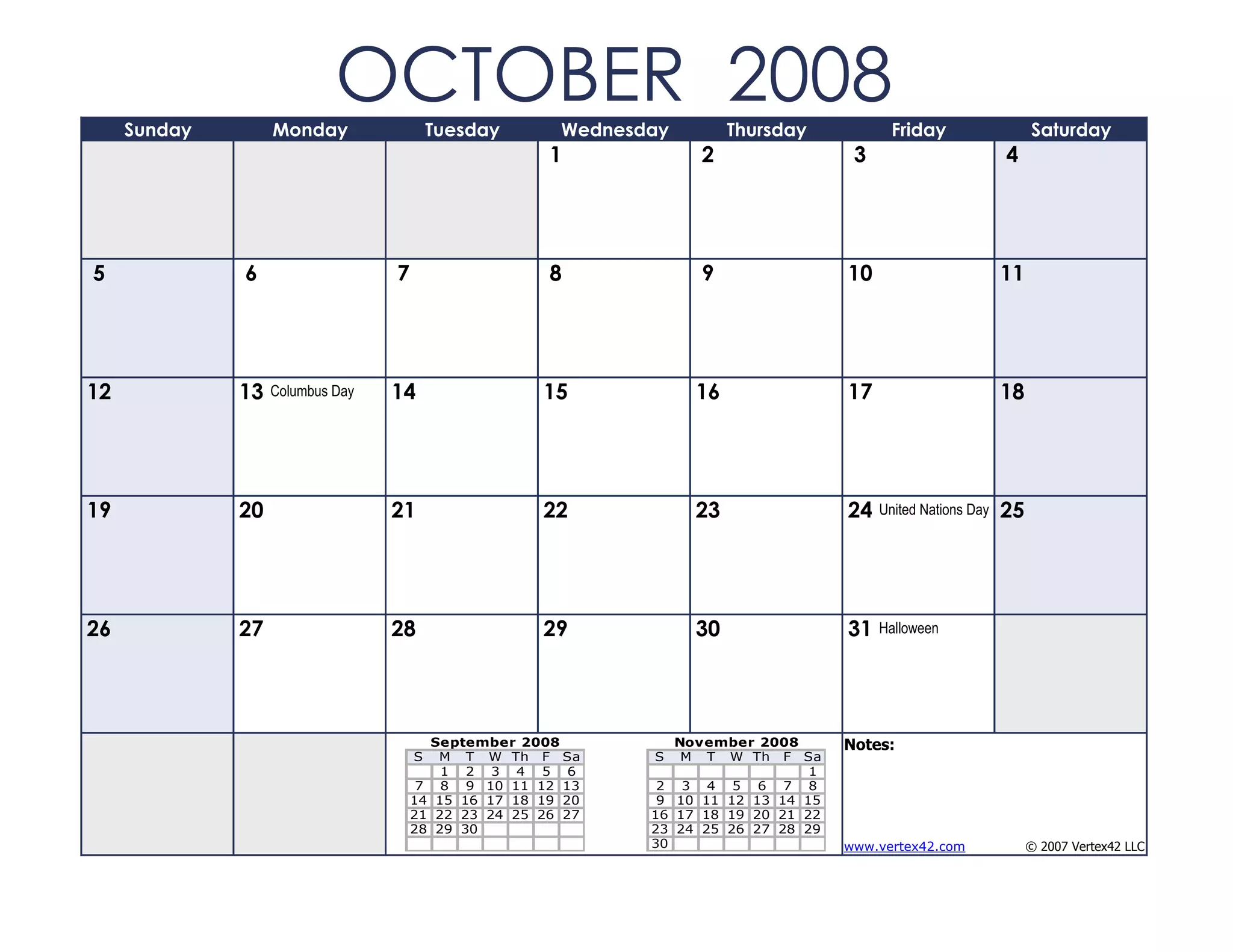 2008 Calendar | XLS