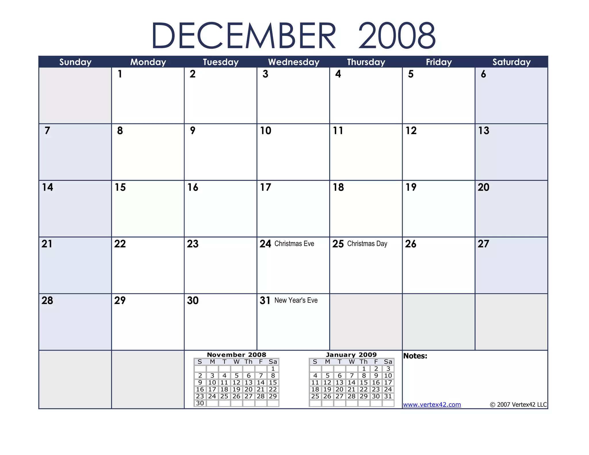 2008 Calendar | XLS