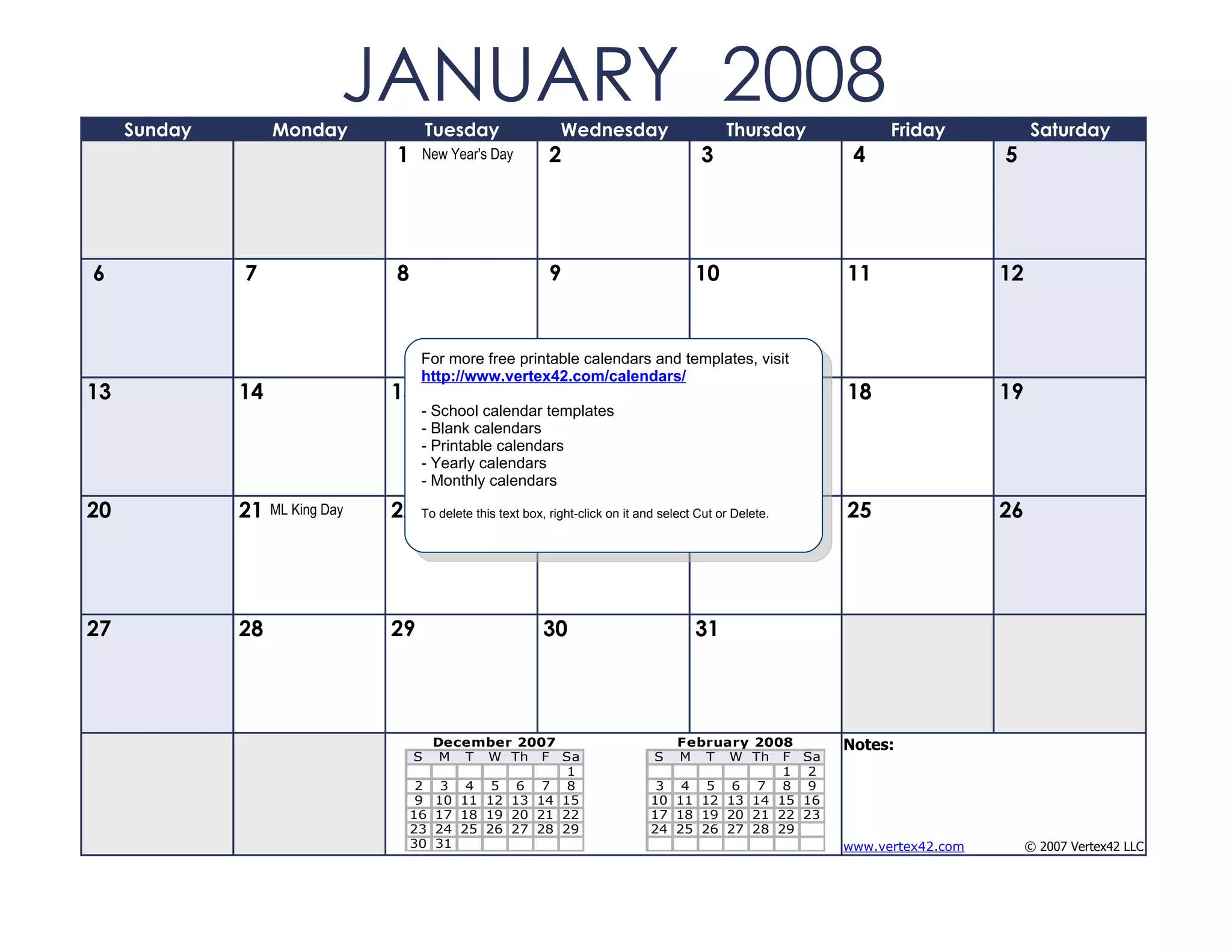 2008 Calendar | XLS