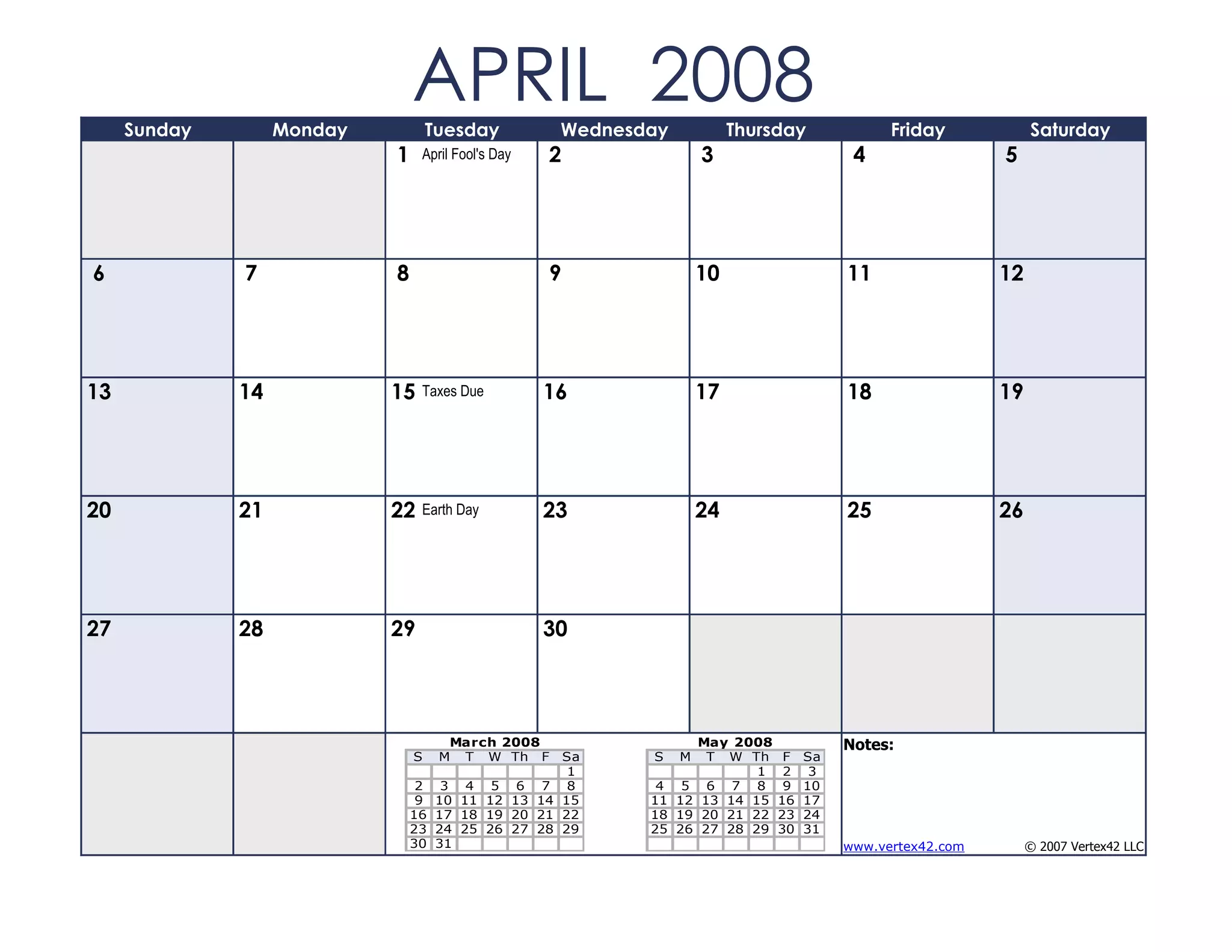 2008 Calendar | XLS