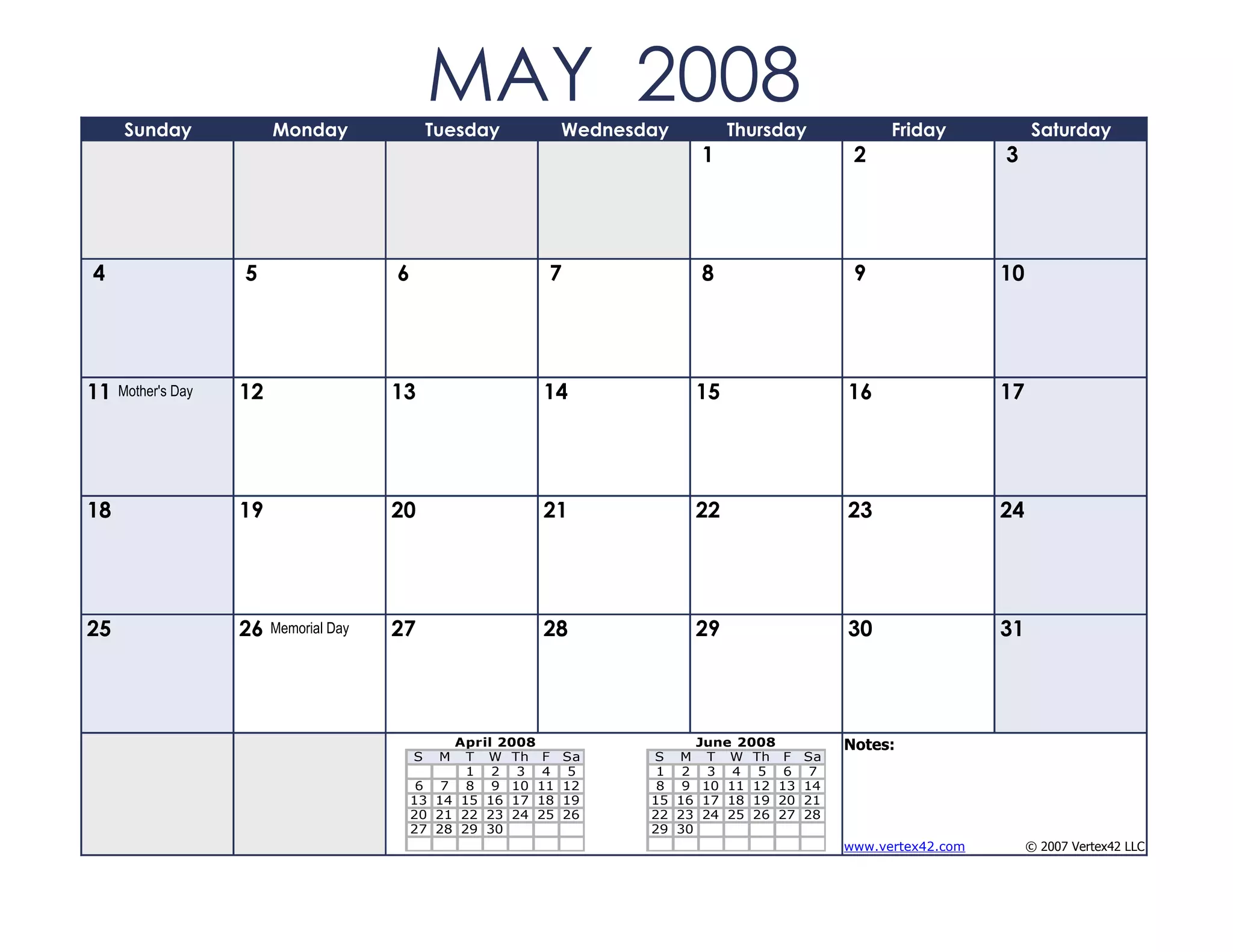 2008 Calendar | XLS
