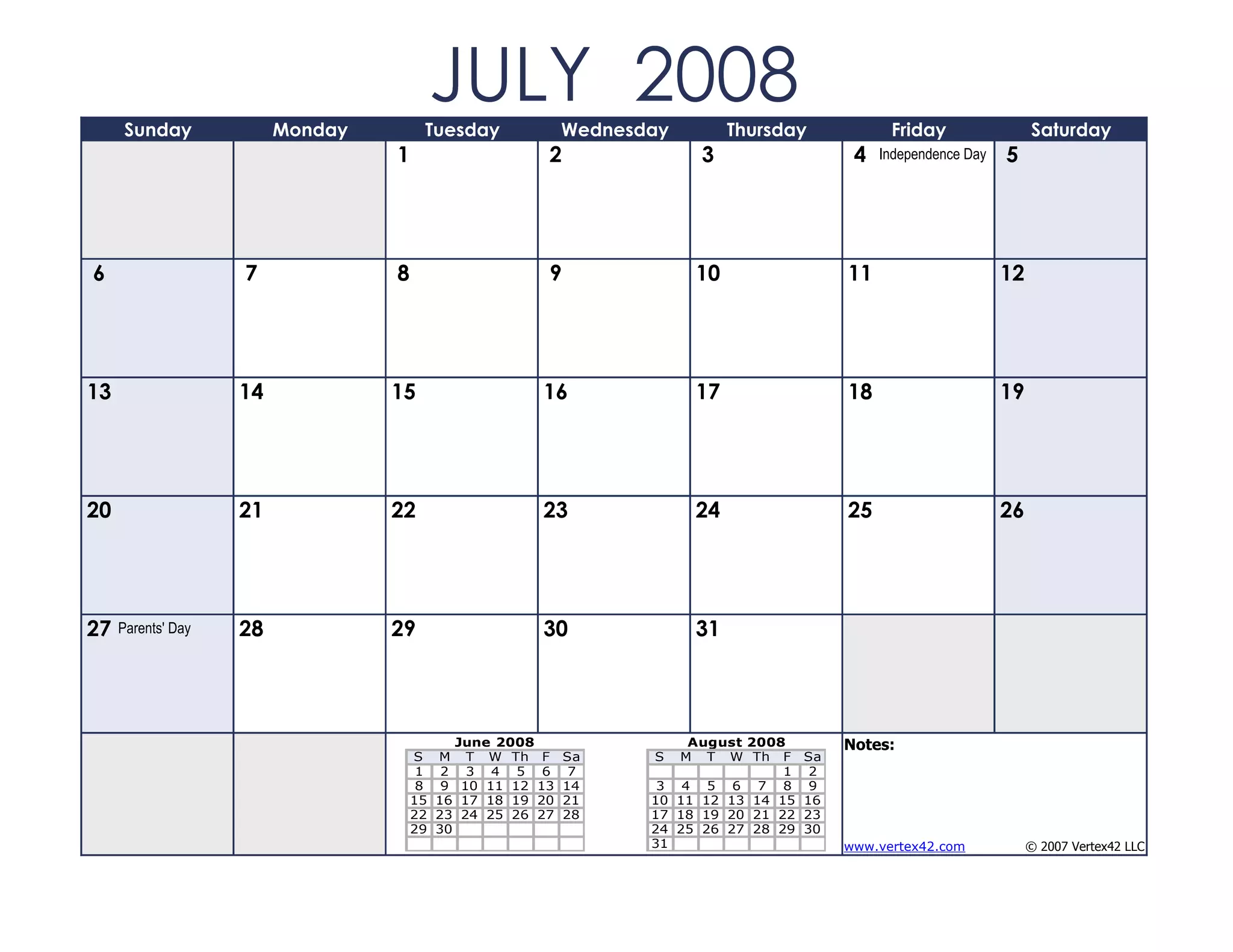 2008 Calendar | XLS
