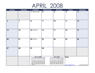 2008 Calendar | XLS