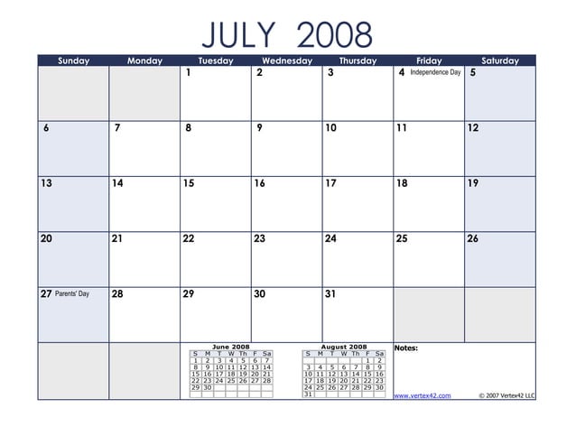 2008 Calendar | XLS