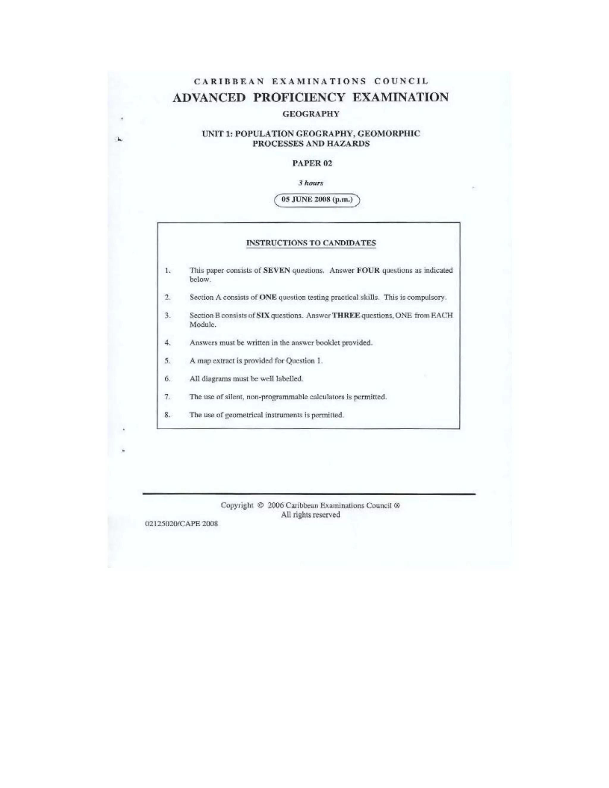 CAPE GEOGRAPHY UNIT 1 PAST PAPER-PAPER 2- 2008 | PDF