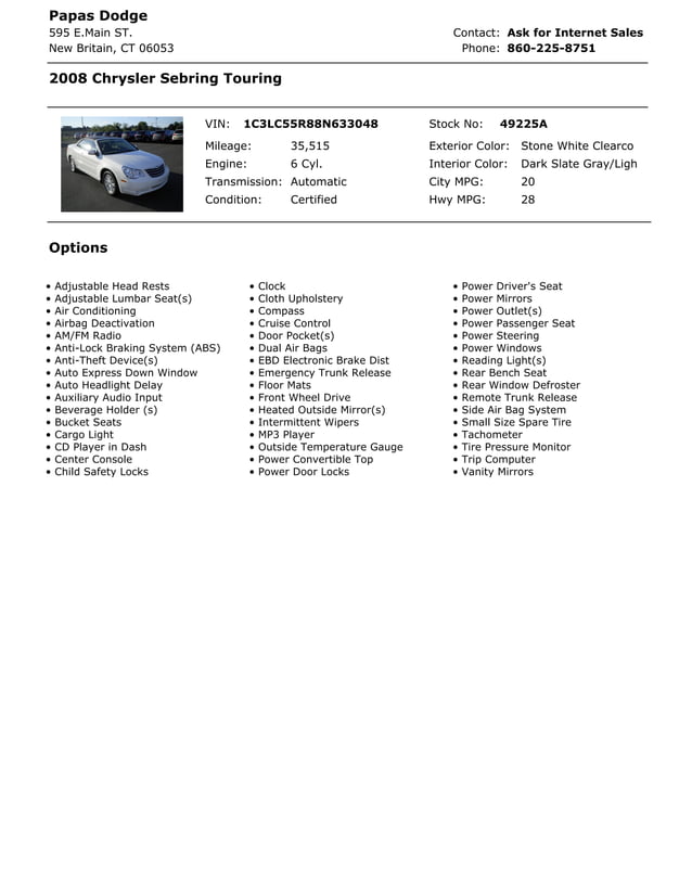 2008 chrysler sebring | PDF
