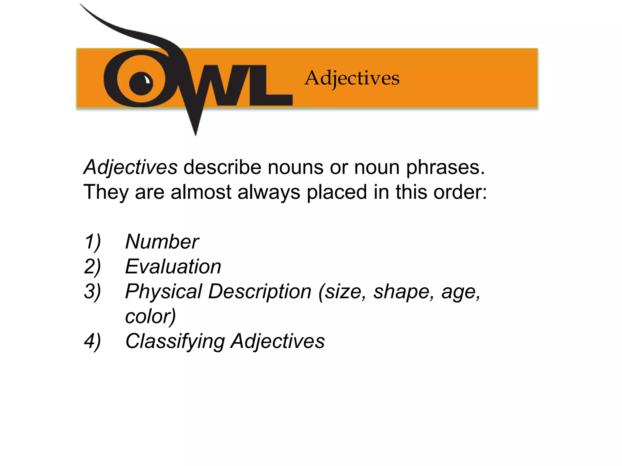 Types of Adjectives 5th grade | PPT