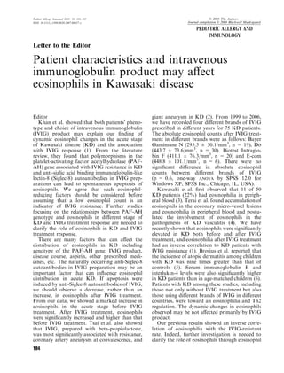 Patient characteristics and IVIG may affect eosinophil in Kawasaki ...