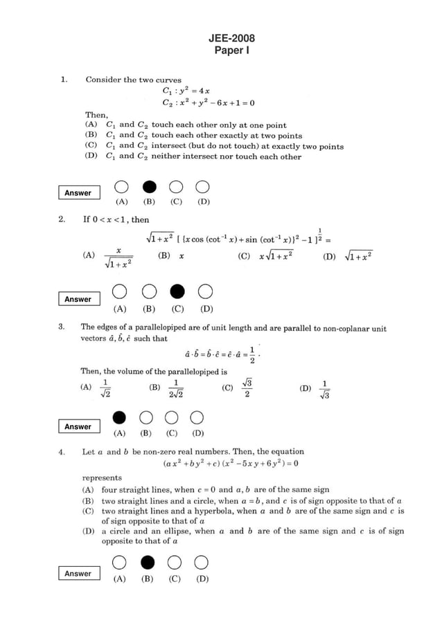 IIT-JEE Advanced 2008 Question Paper 1 | PDF