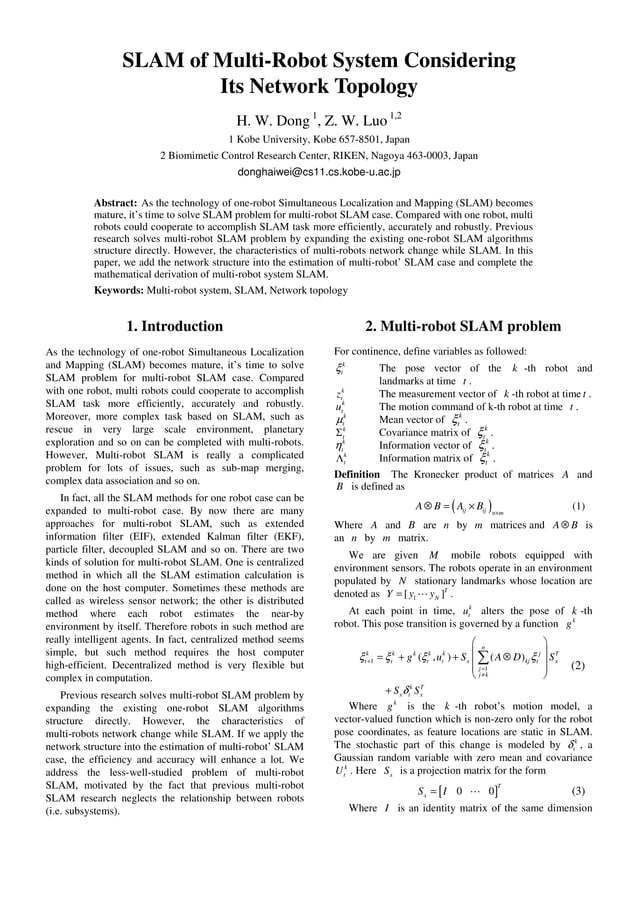 SLAM of Multi-Robot System Considering Its Network Topology | PDF