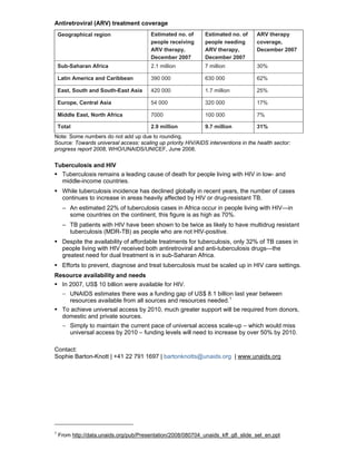 2008 Unaids Report Global Stats Summary | PDF