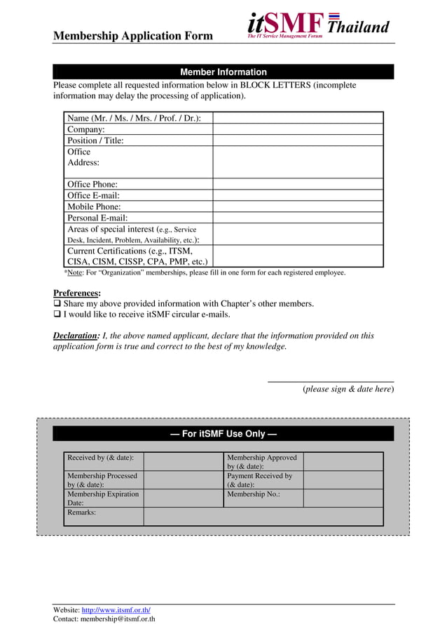 ITSMF Thailand Membership Form | PDF