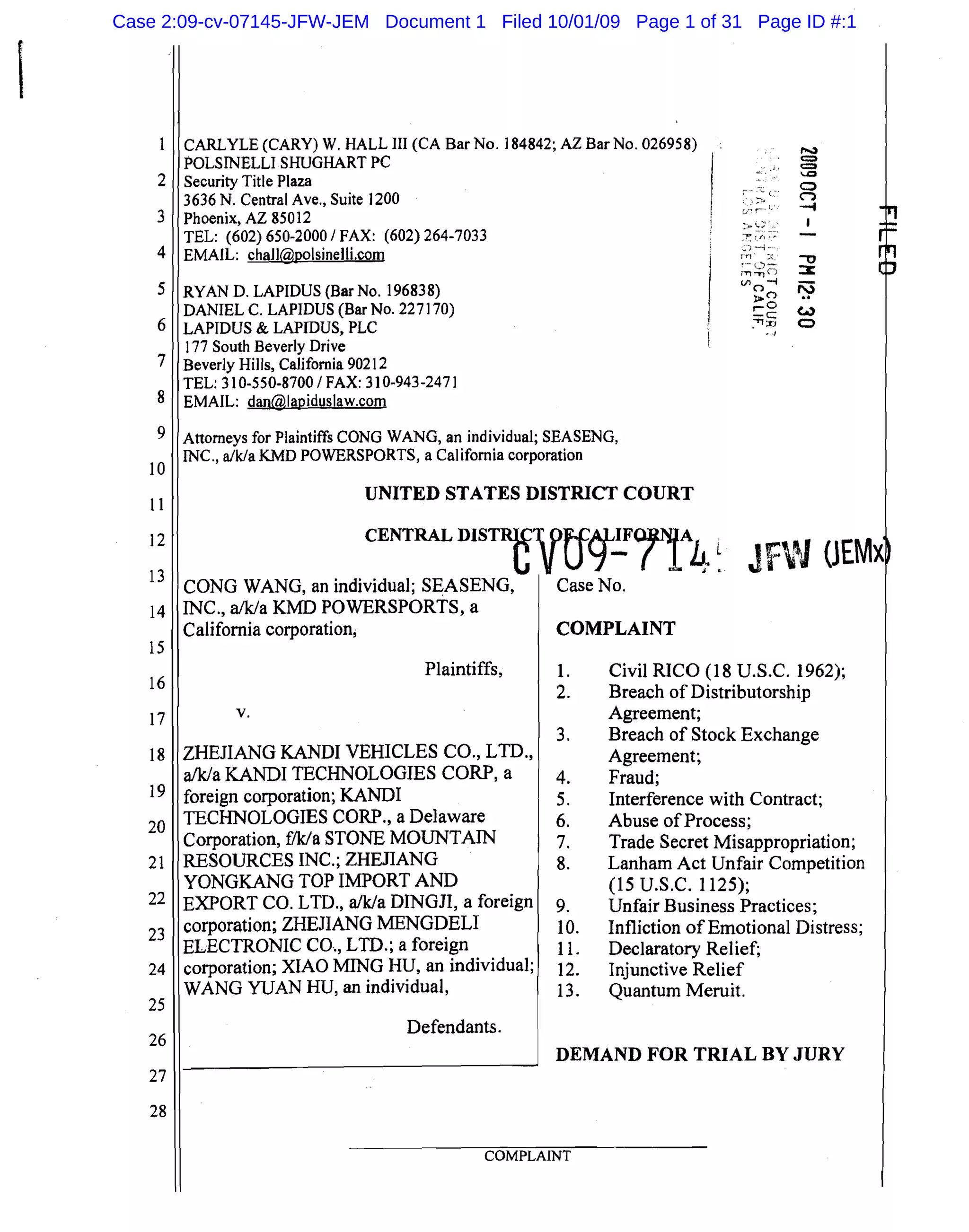 Seaseng vs Kandi Complaint | PDF | Legal Services Industry | Industries
