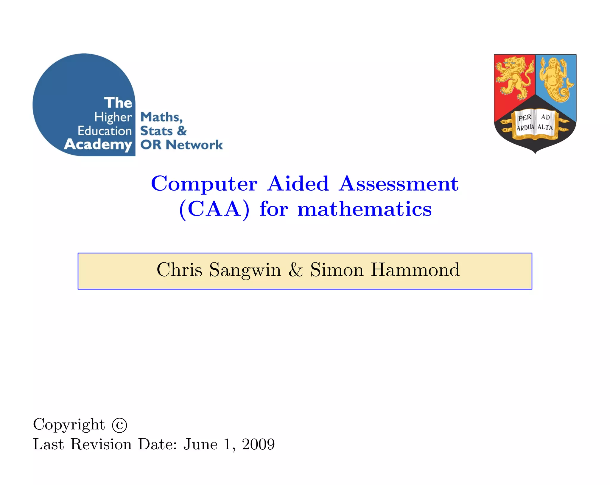Computer Aided Assessment (CAA) for mathematics | PPT
