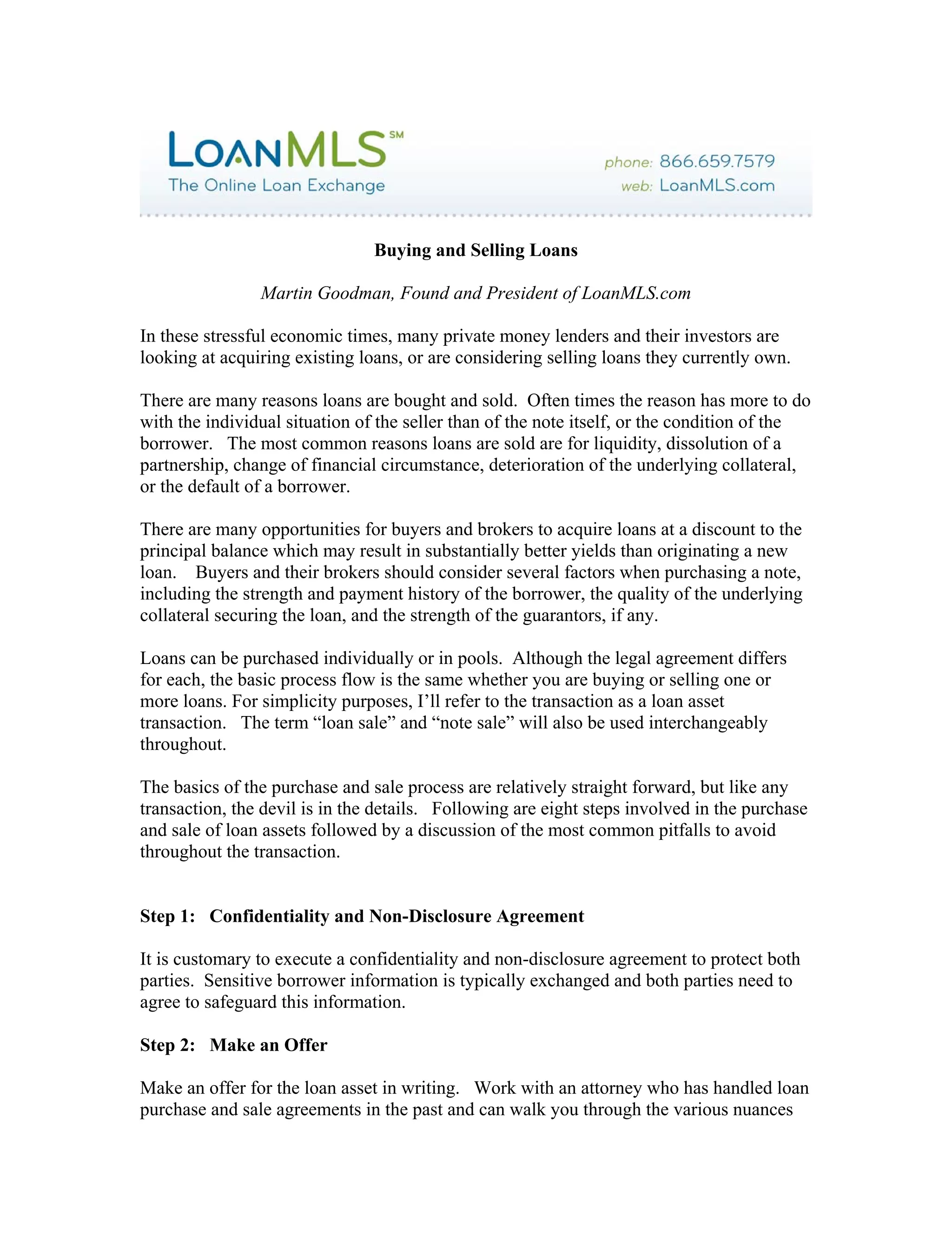 How to Buy And Sell Loans | PDF