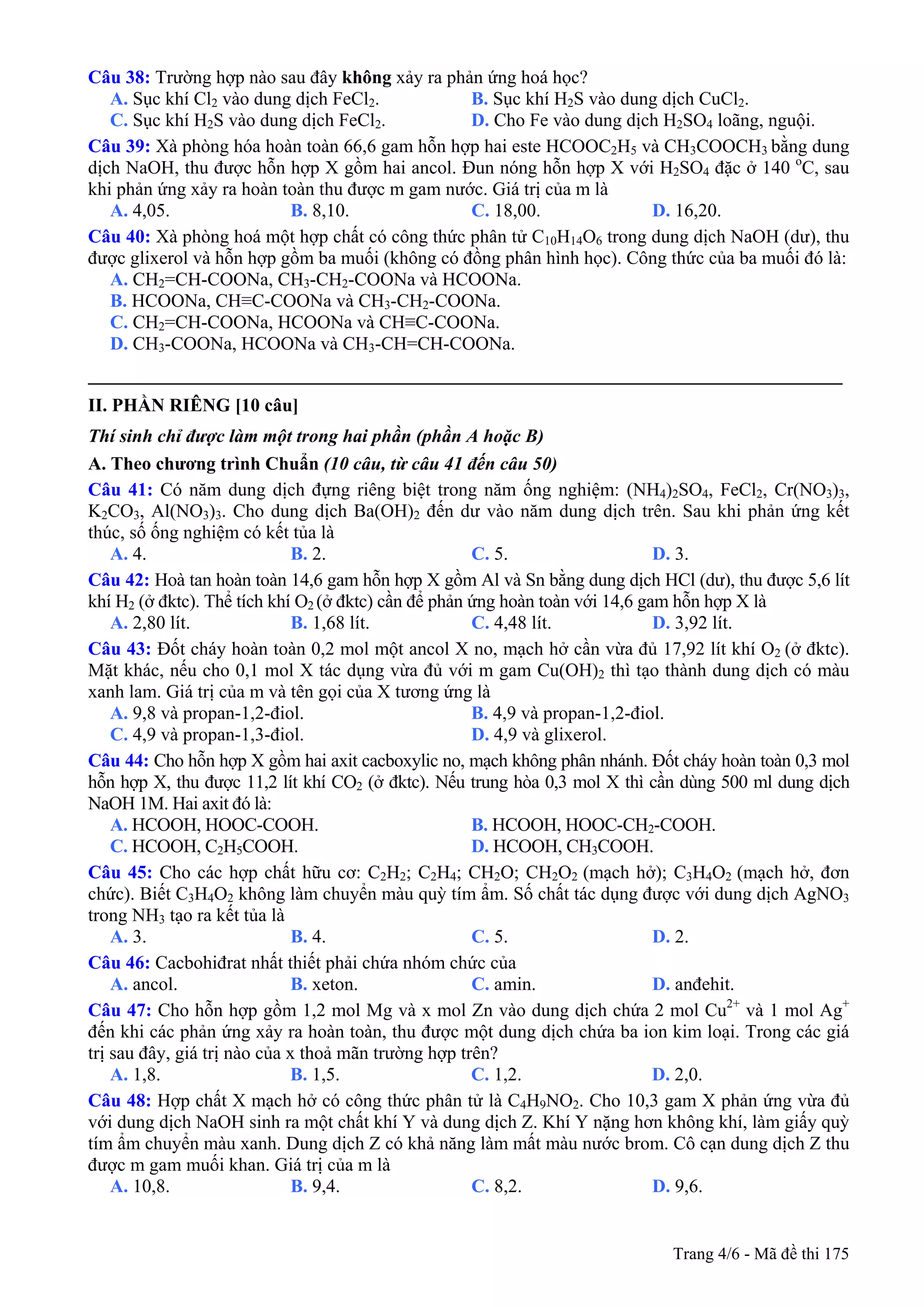 Đề thi đại học 2009 môn Hóa Học khối A | PDF