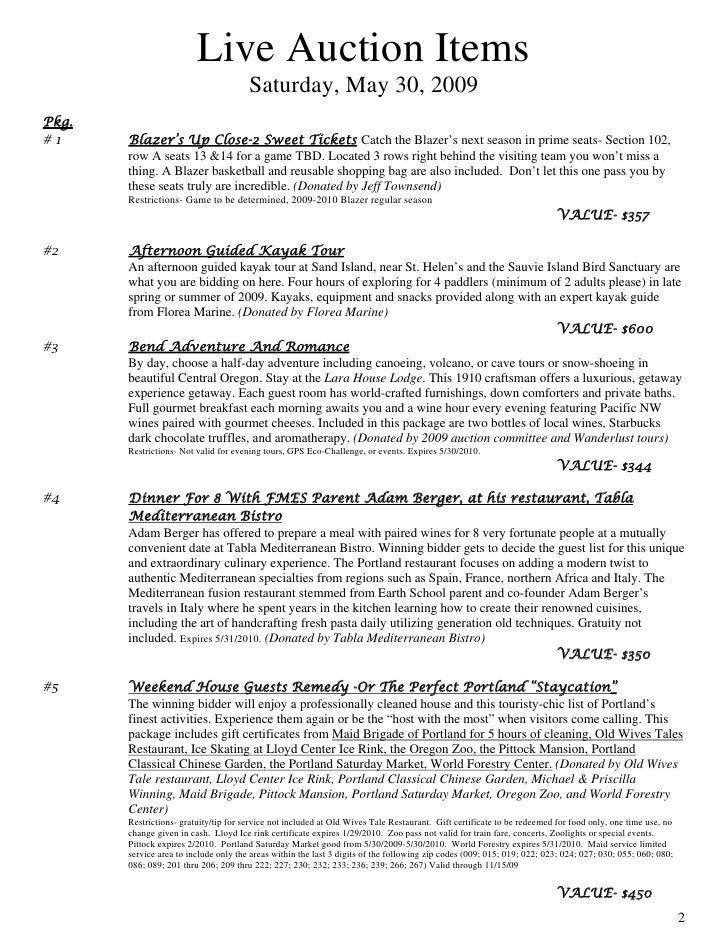 2009 Final Silent Auction Catalog