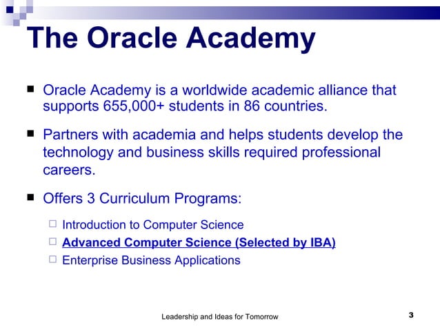 IBA-Oracle Academia – Industry Alliance Program | PPT