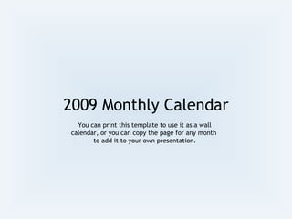 2009 Monthly Calendar | PPT