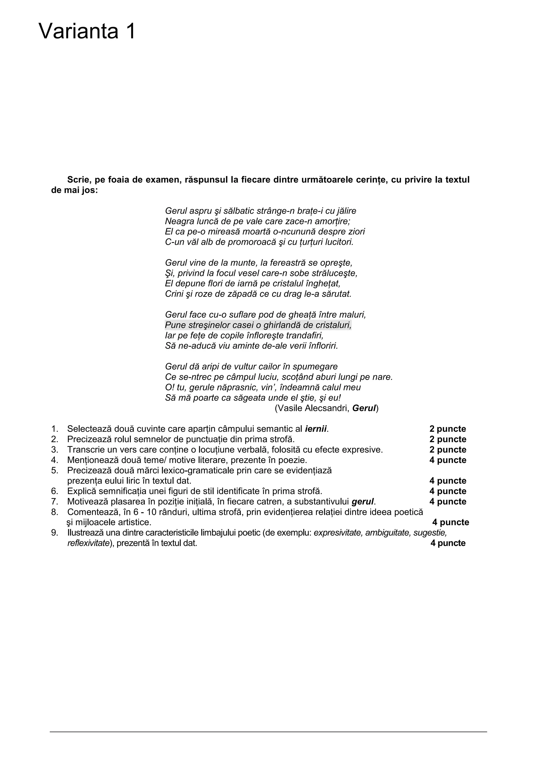 variante bac romana 2009 | PDF