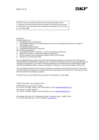 SKF First-quarter report 2009 | PDF