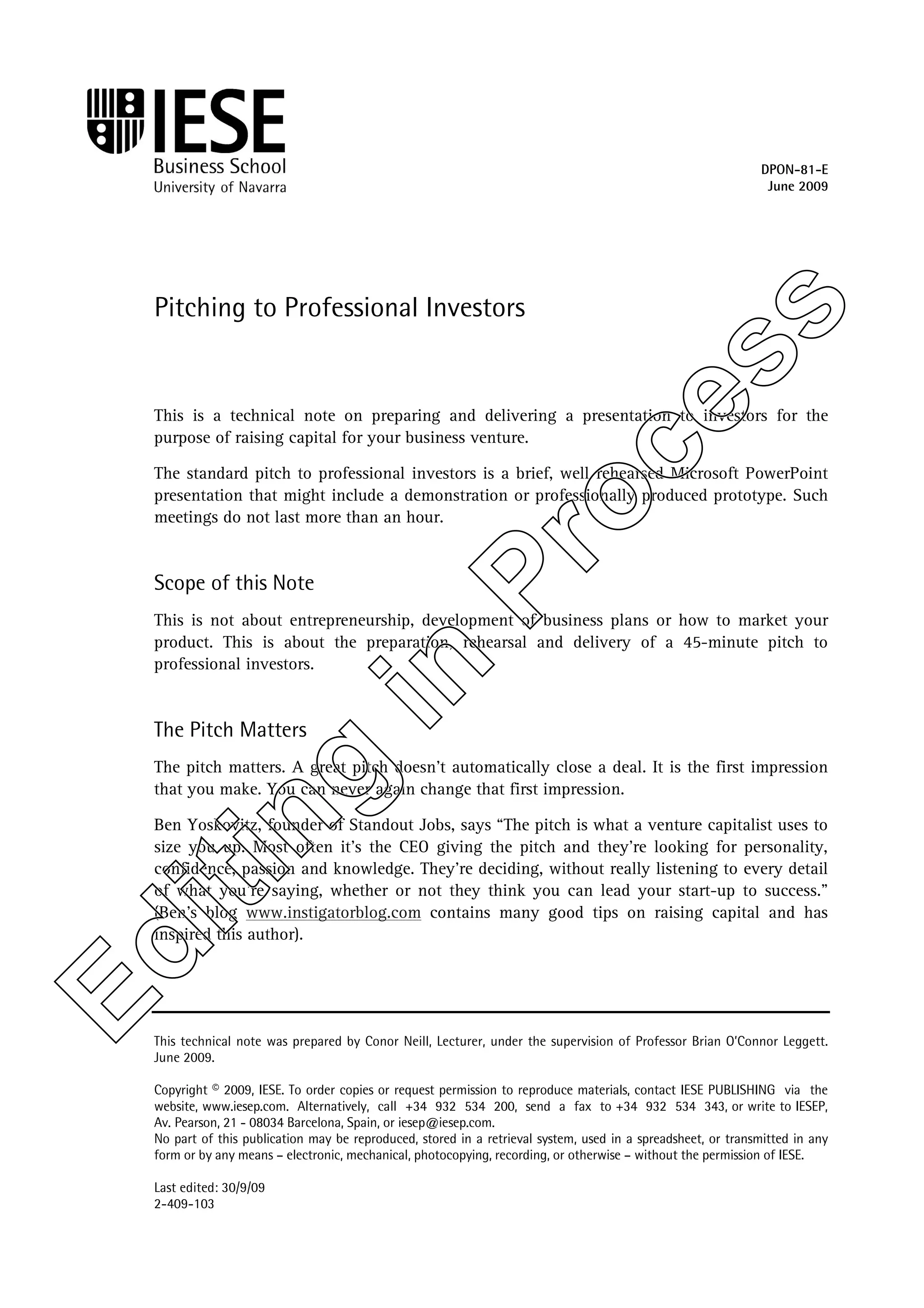 Preparing a Pitch to Professional Investors | PDF