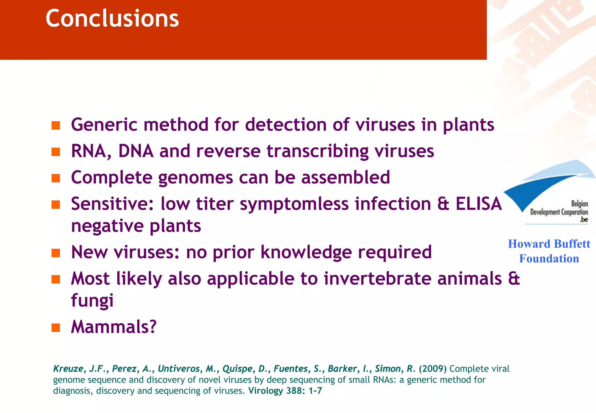 Deep Sequencing of Small RNA: a Generic Method for Diagnosis, Discovery and Sequencing of ...