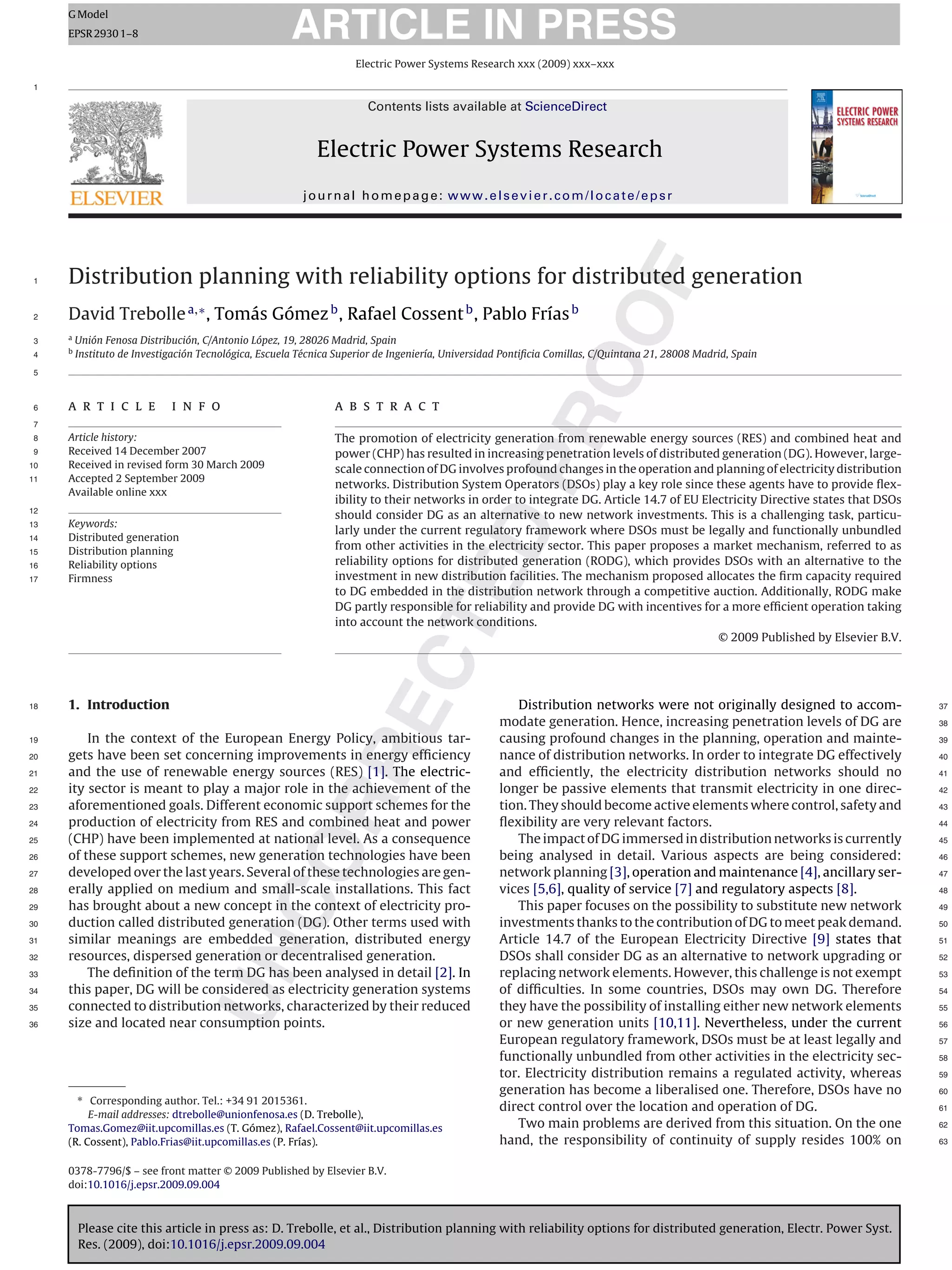 Distribution Planning With Reliability Options For Distributed