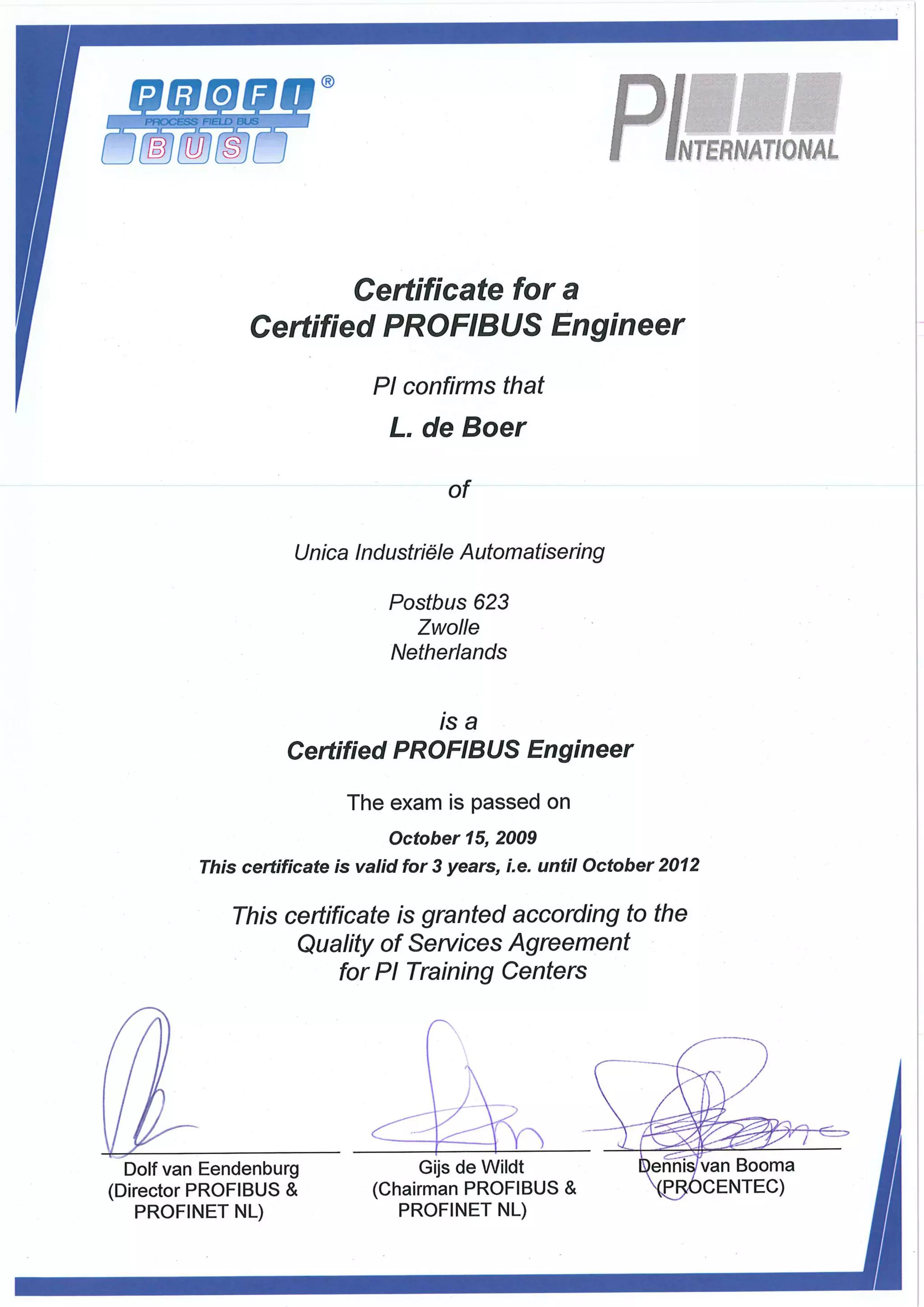 Certificaat Profibus Engineer | PDF