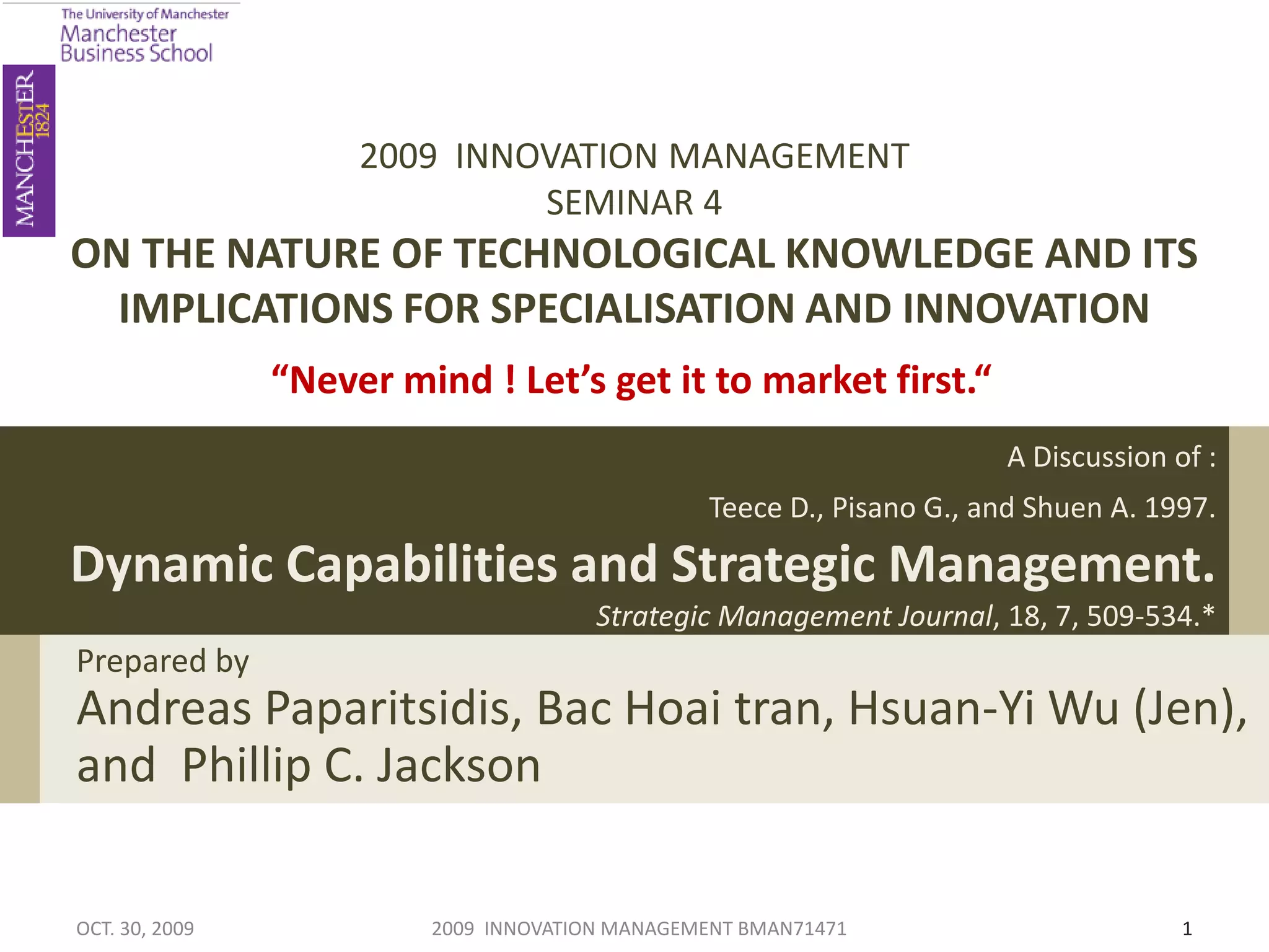 Dynamic Capabilities and Strategic Management | PDF