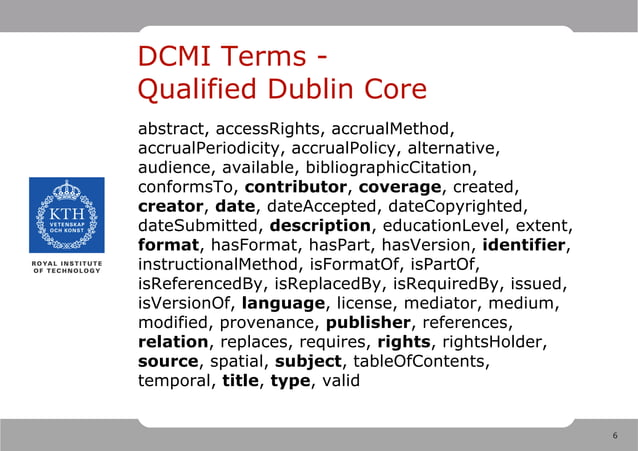 Introduction to Dublin Core Metadata | PPT
