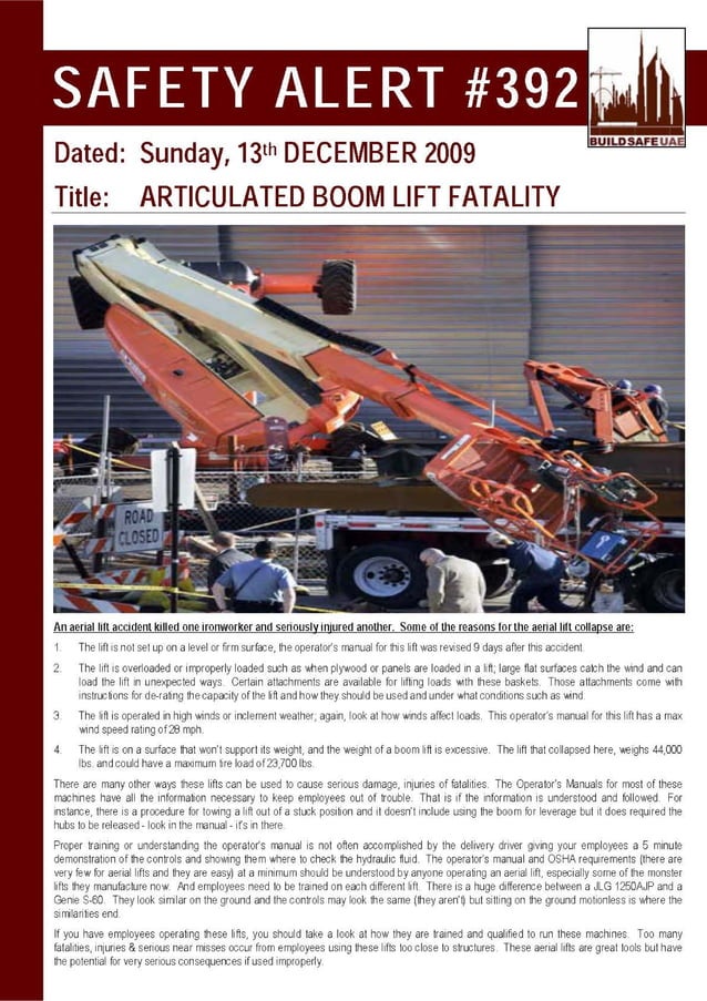 Bsu Safety Alert - Articulated Boom Lift Fatality | PDF