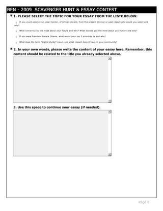 Black History Contest - Virtual Scavenger Hunt Essay Contest | PDF