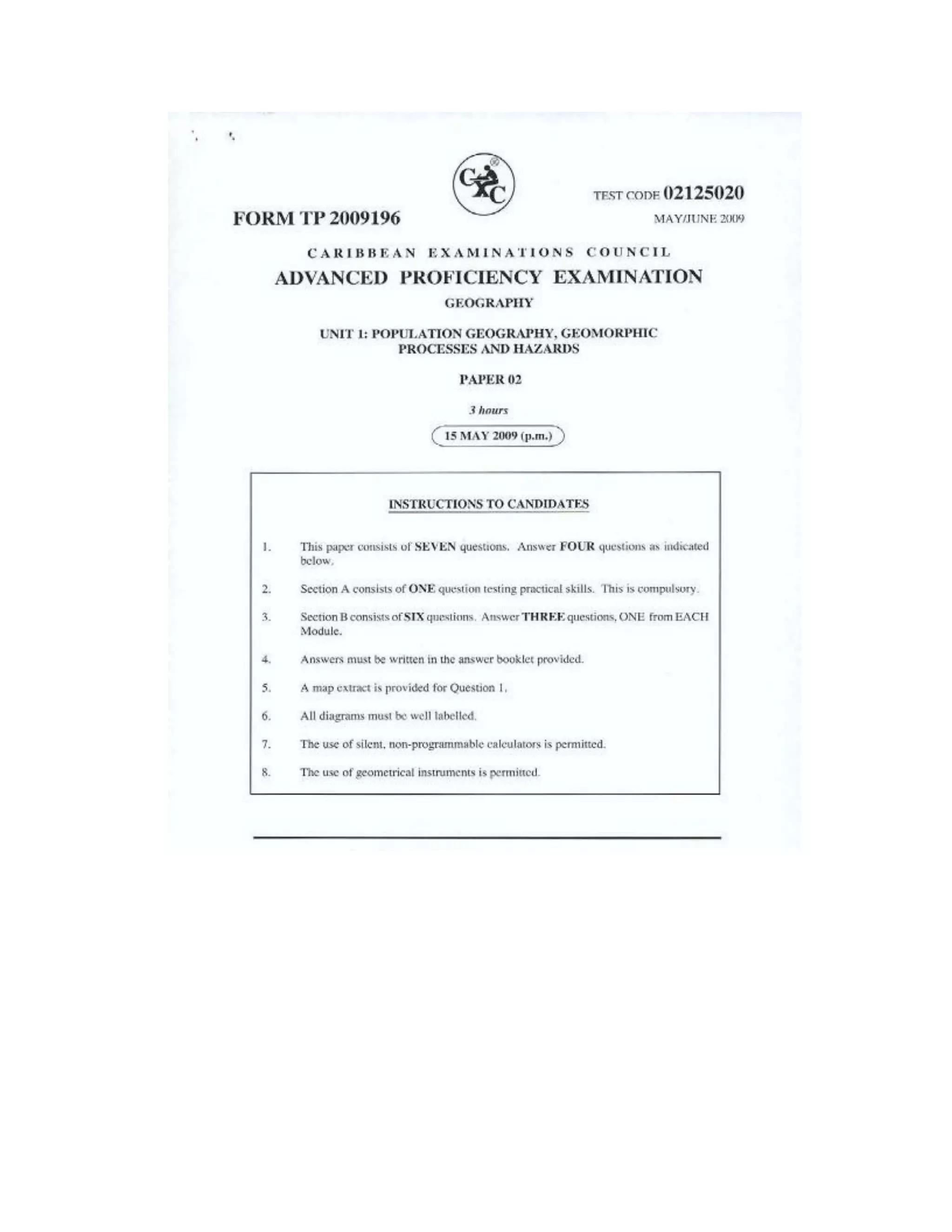 CAPE GEOGRAPHY UNIT 1 PAST PAPER-PAPER 2- 2009 | PDF | Geography | Science