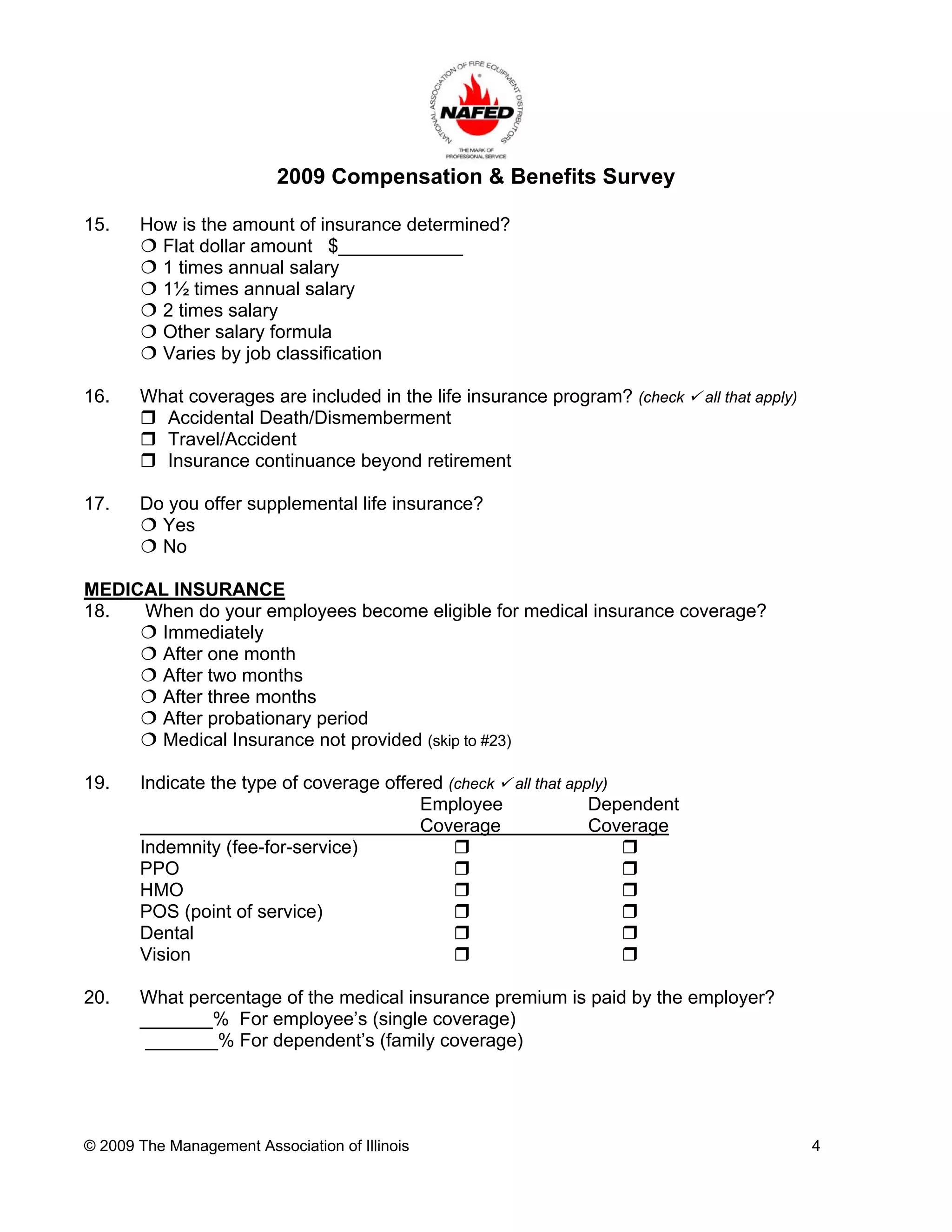 2009 nafed compensation & benefits survey questionnaire | PDF