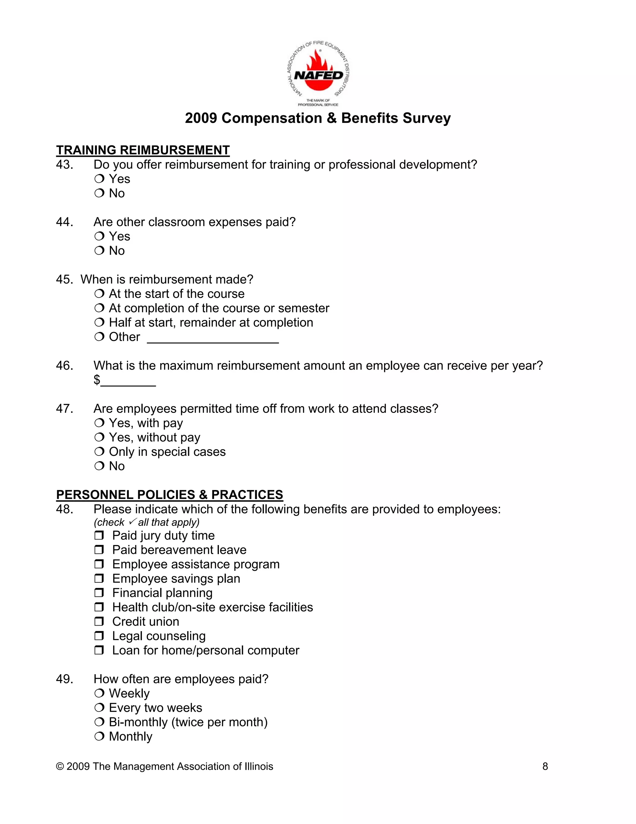 2009 nafed compensation & benefits survey questionnaire | PDF